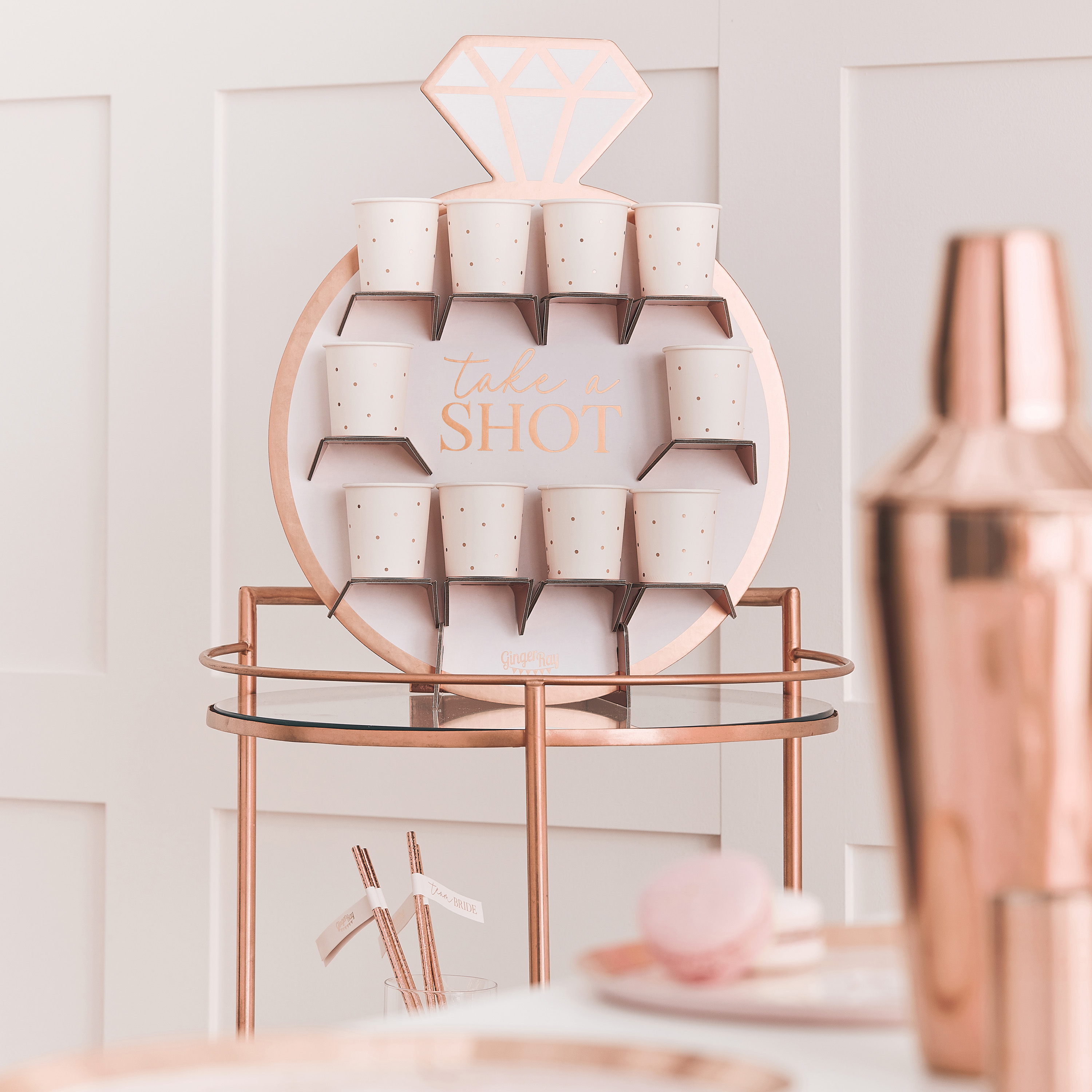 Rose Gold Hen Party Drinks Shot Wall | Ginger Ray