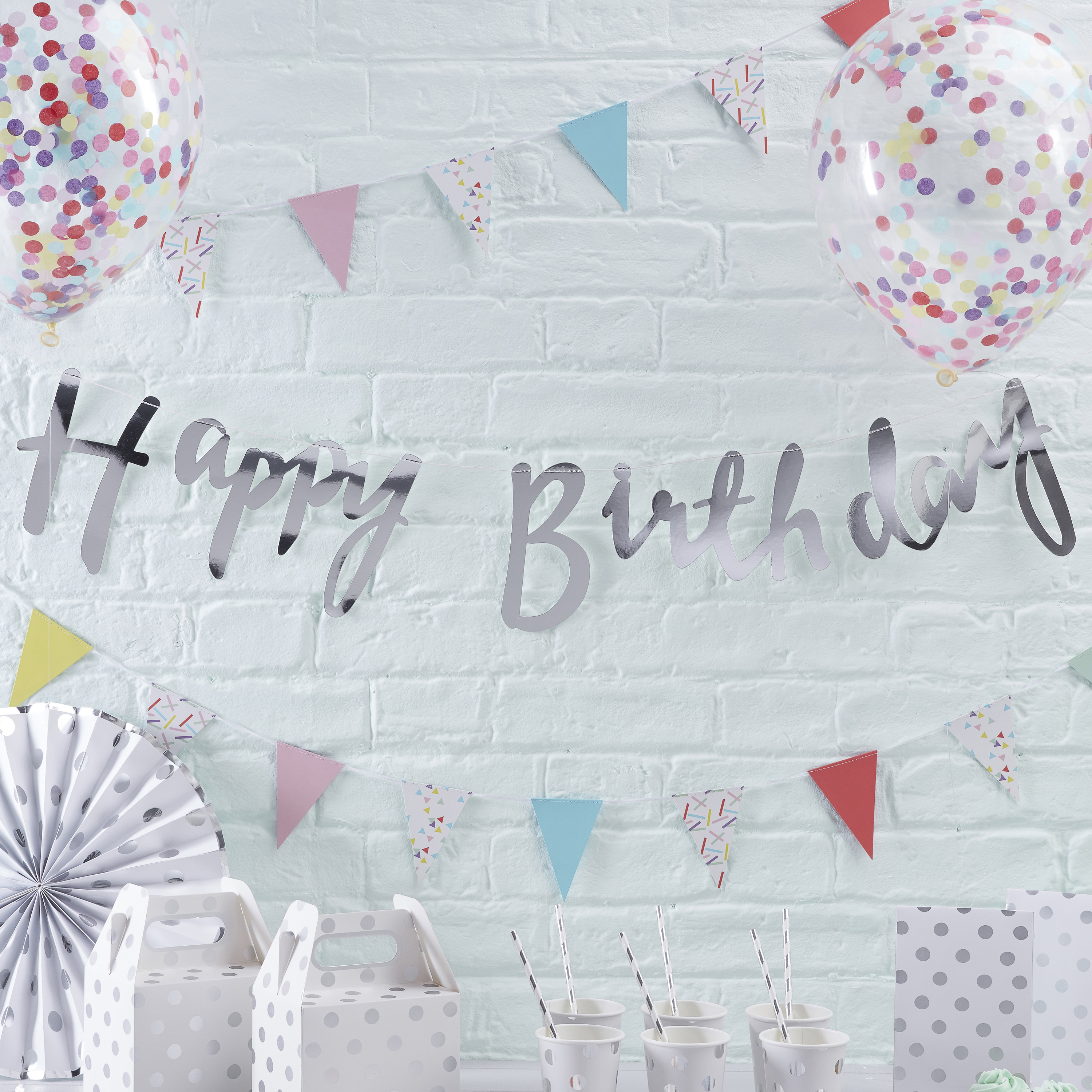 Silver Foiled Happy Birthday Banner | Silver Birthday Banner | Ginger ...