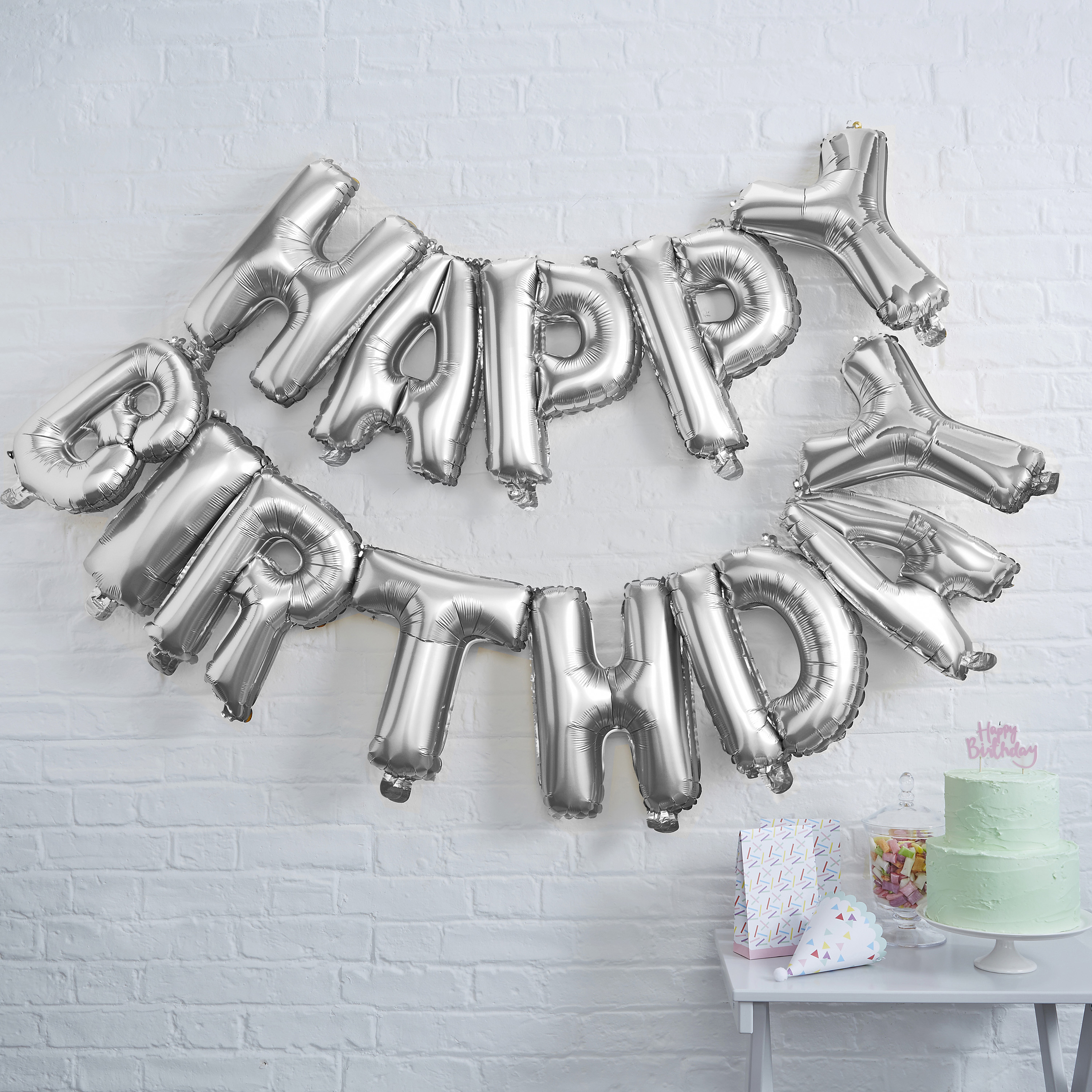 Silver Happy Birthday Foil Balloon Bunting | Ginger Ray