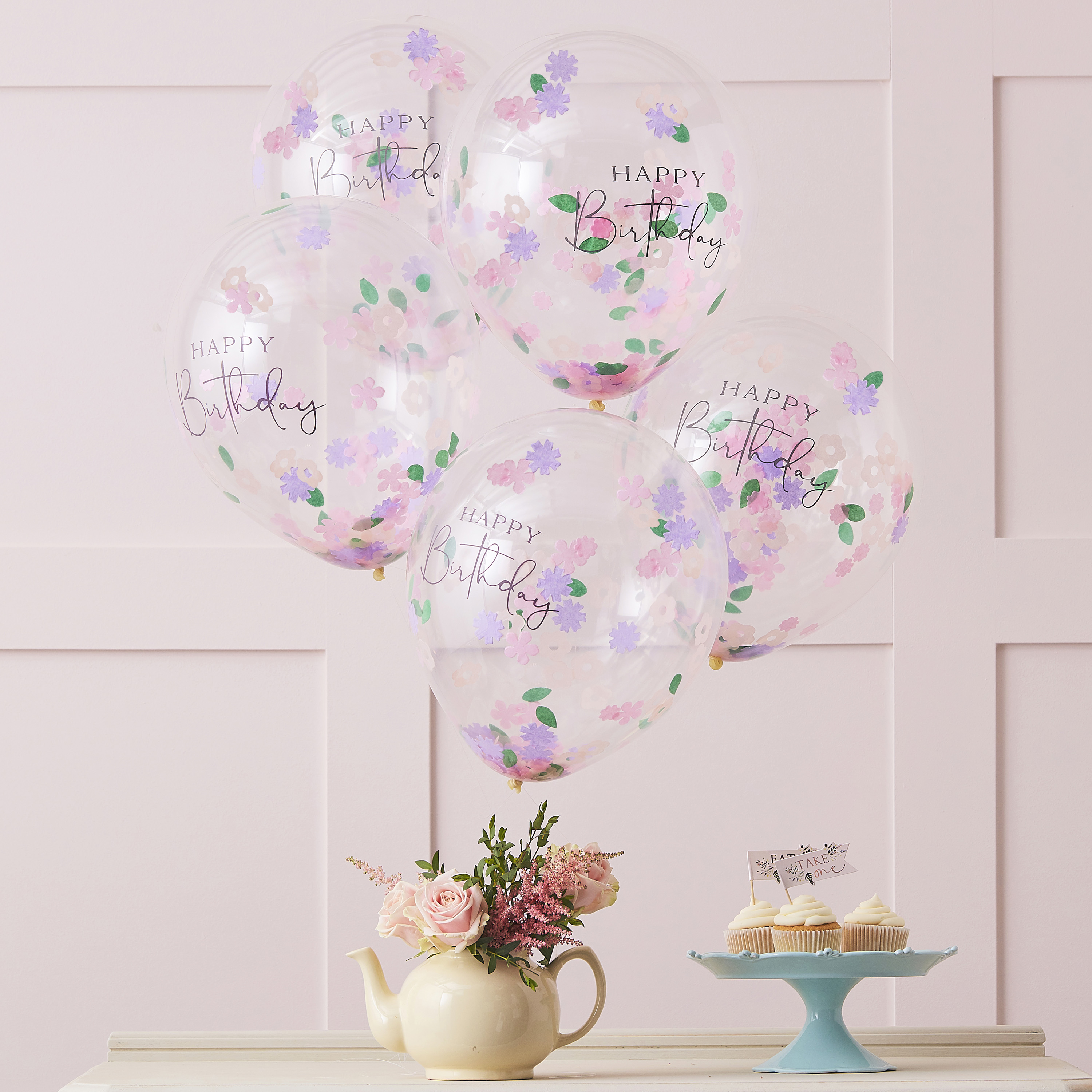 Floral Confetti Happy Birthday Balloons | Ginger Ray