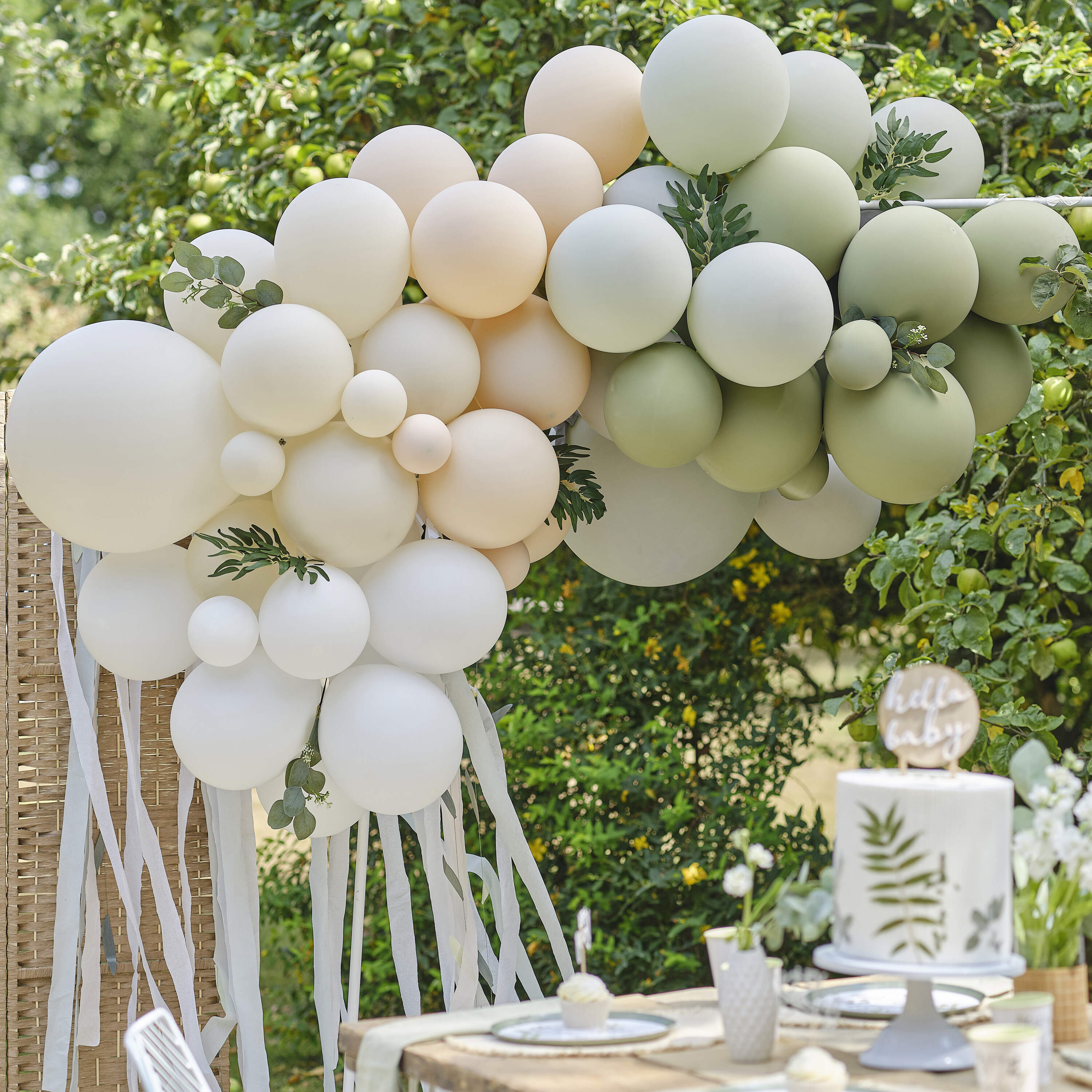 Taupe, Peach & Sage Balloon Arch with Eucalyptus, Sage Foliage and ...