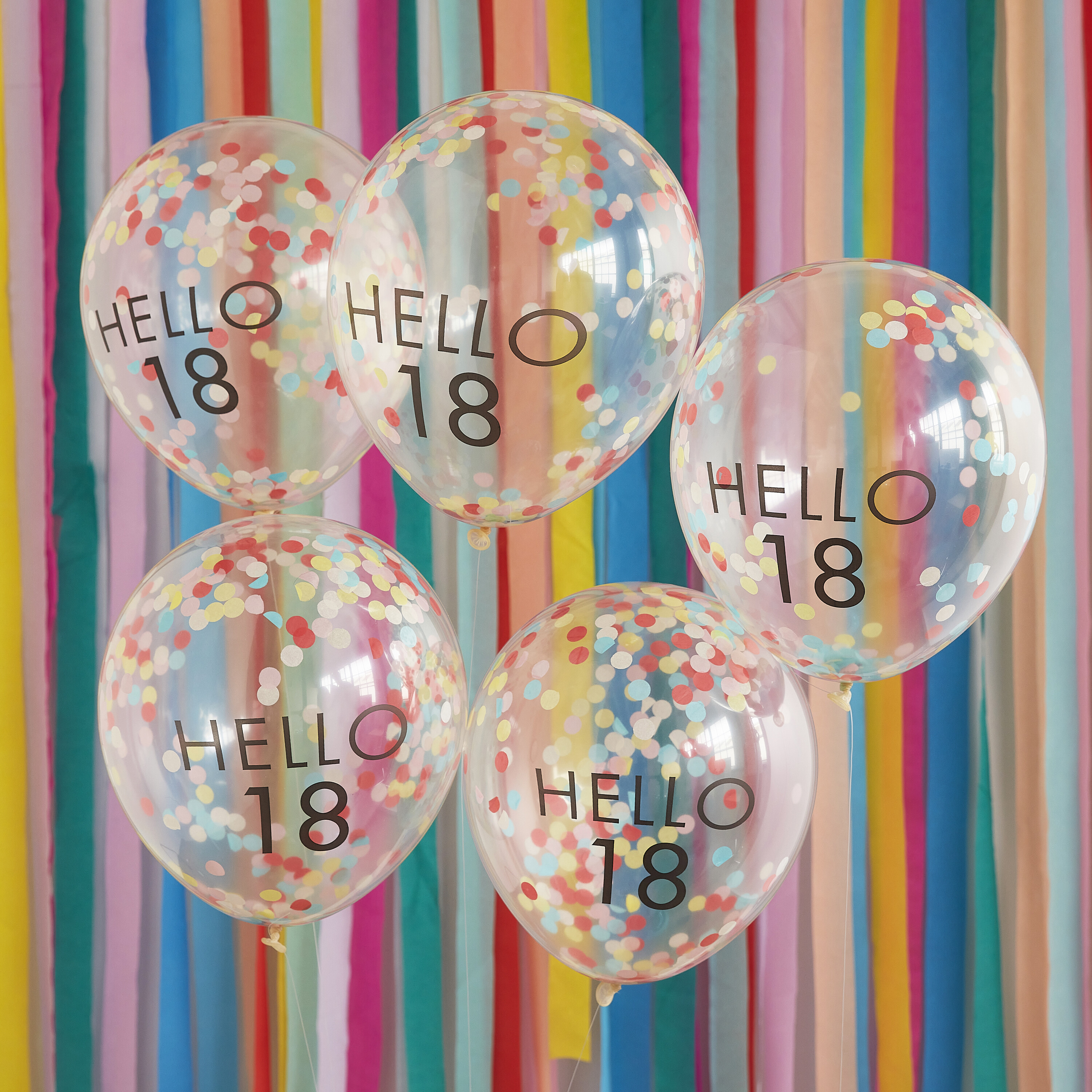 Hello 18 Rainbow Confetti 18th Birthday Balloons | Ginger Ray