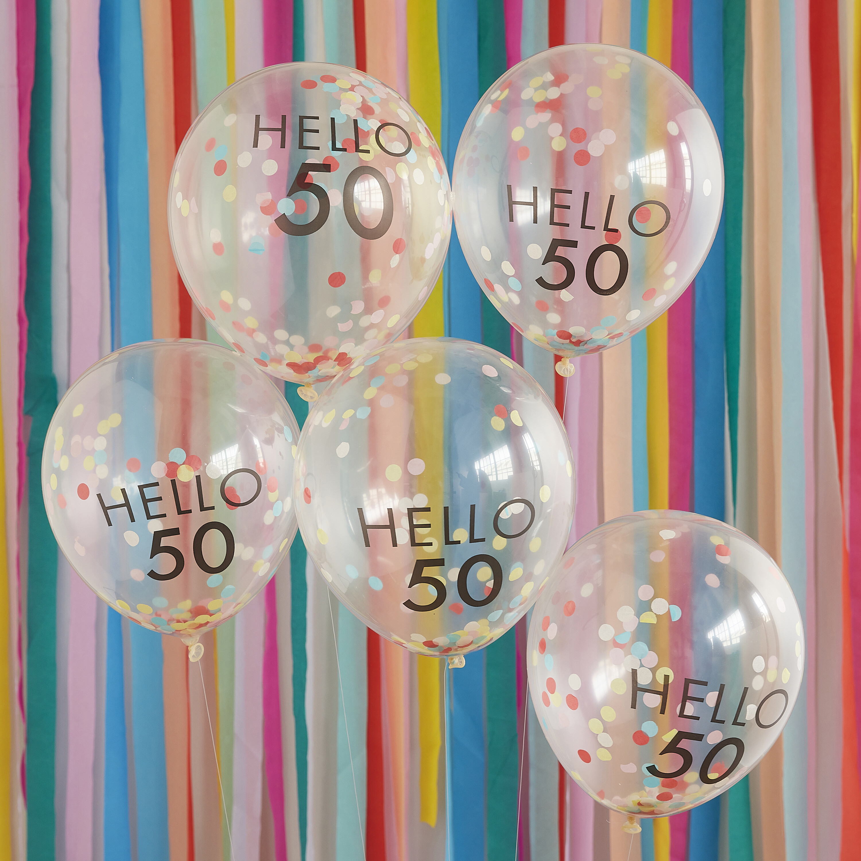 Hello 50 Rainbow Confetti 50th Birthday Balloons | Ginger Ray