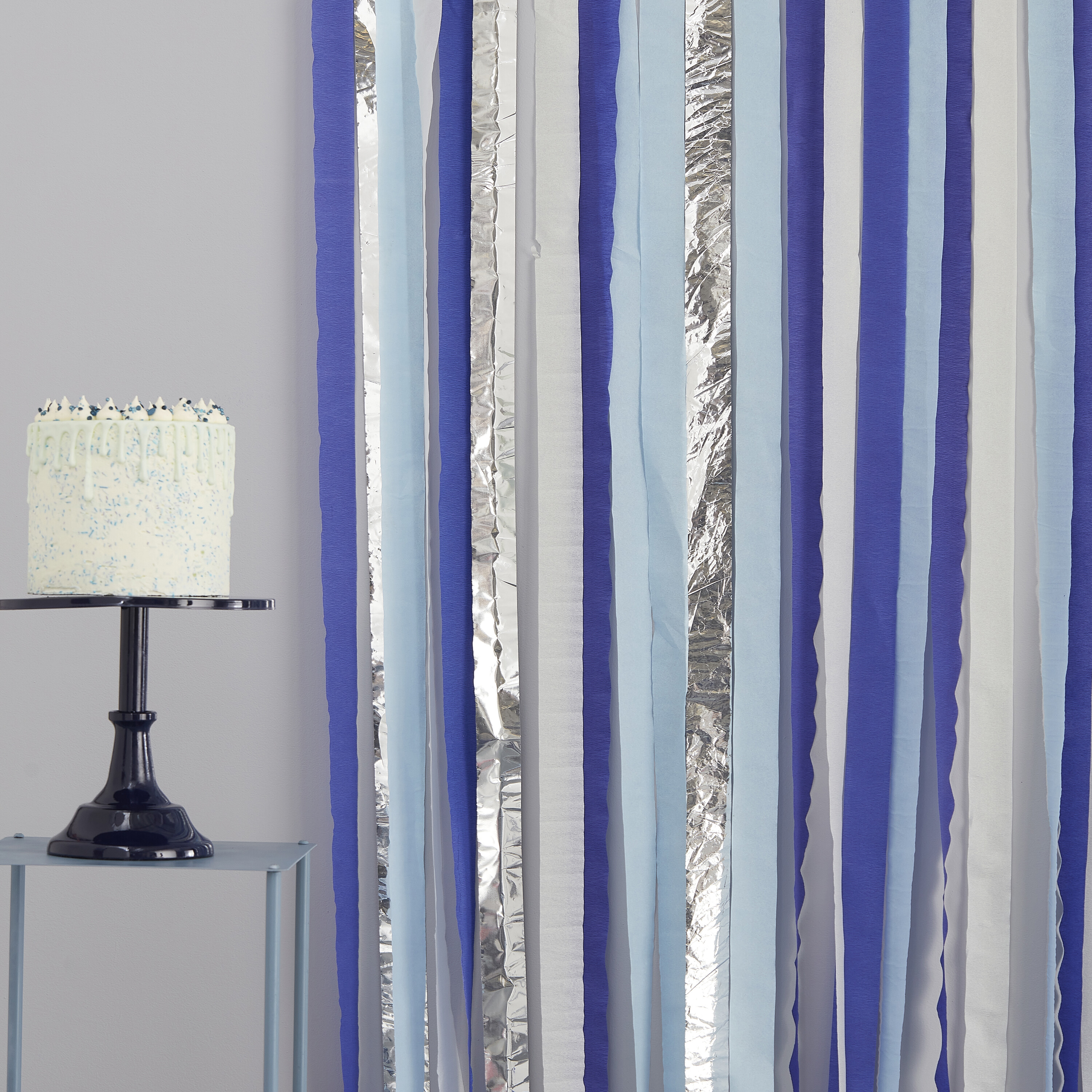 Blue and Silver Streamer Party Backdrop | Ginger Ray